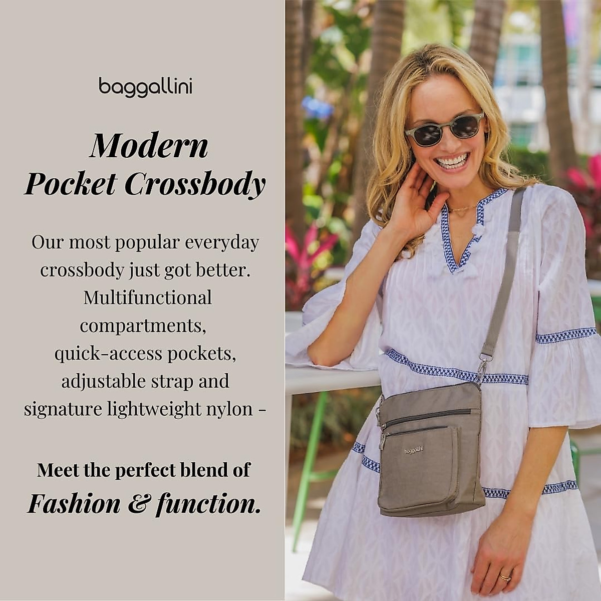 Baggallini Women's Modern Pocket Crossbody, Midnight Blossom Print