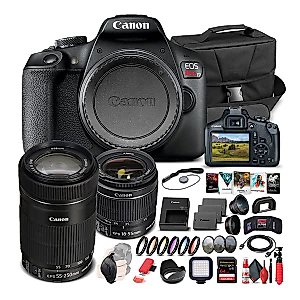 Canon EOS Rebel T7 DSLR Camera with 18-55mm Lens (2727C002), EF-S 55-250mm Lens, 64GB Memory Card, Case, Corel Photo Software, 2 x LPE10 Battery, Card Reader, LED Light + More (Renewed)