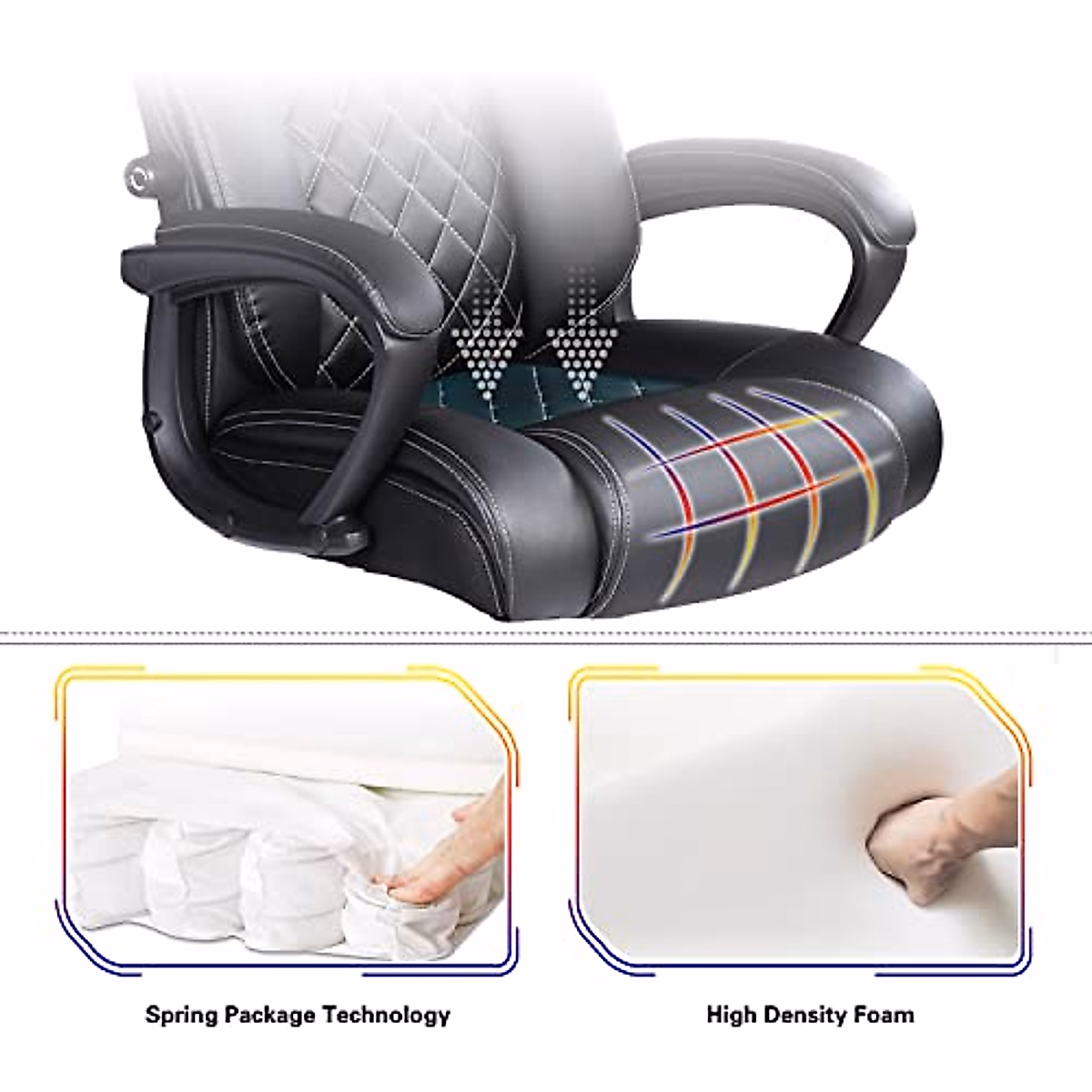 BOWTHY Executive Massage Office Chair with Heated,45°Reclining Ergonomic Office Chair with Footrest,High Back Computer Desk Chair with Wheels,Diamond-Stitched Cushion Leather Office Chair (Grey