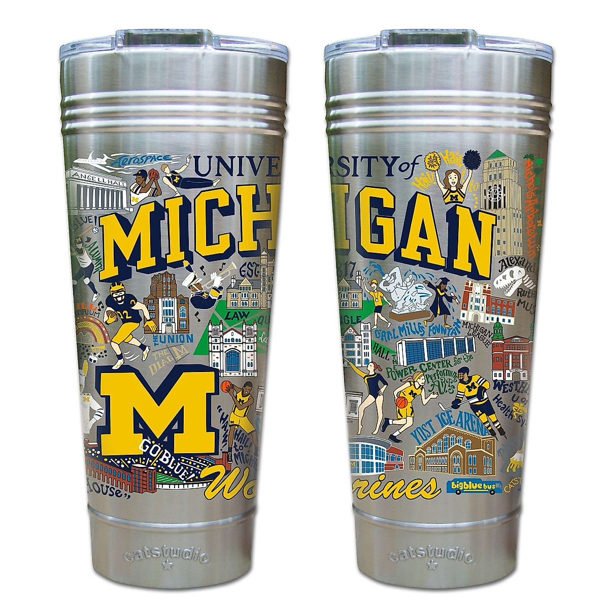 Catstudio Michigan, University of Collegiate Thermal Tumbler | Triple Wall Insulation With Non Slip Bottom | Great College Travel Cup for Water, Coffee, Tea, or Smoothies
