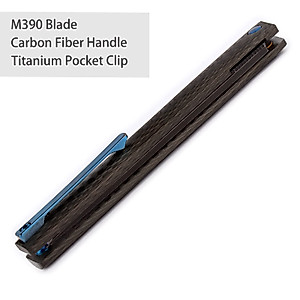 Samior GP035 Small Flipper Pocket Gentlemen's Knife, 3.5 inches Black M390 Drop Point Blades, Carbon Fiber Handle, Titanium Clip, Minimalist Folding EDC Knives