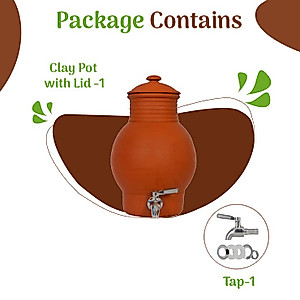 Village Decor HandMade Earthen Clay Water Pot Water Dispenser with Stainless Steel Faucet Spigot | Capacity 135 oz 4000 ml