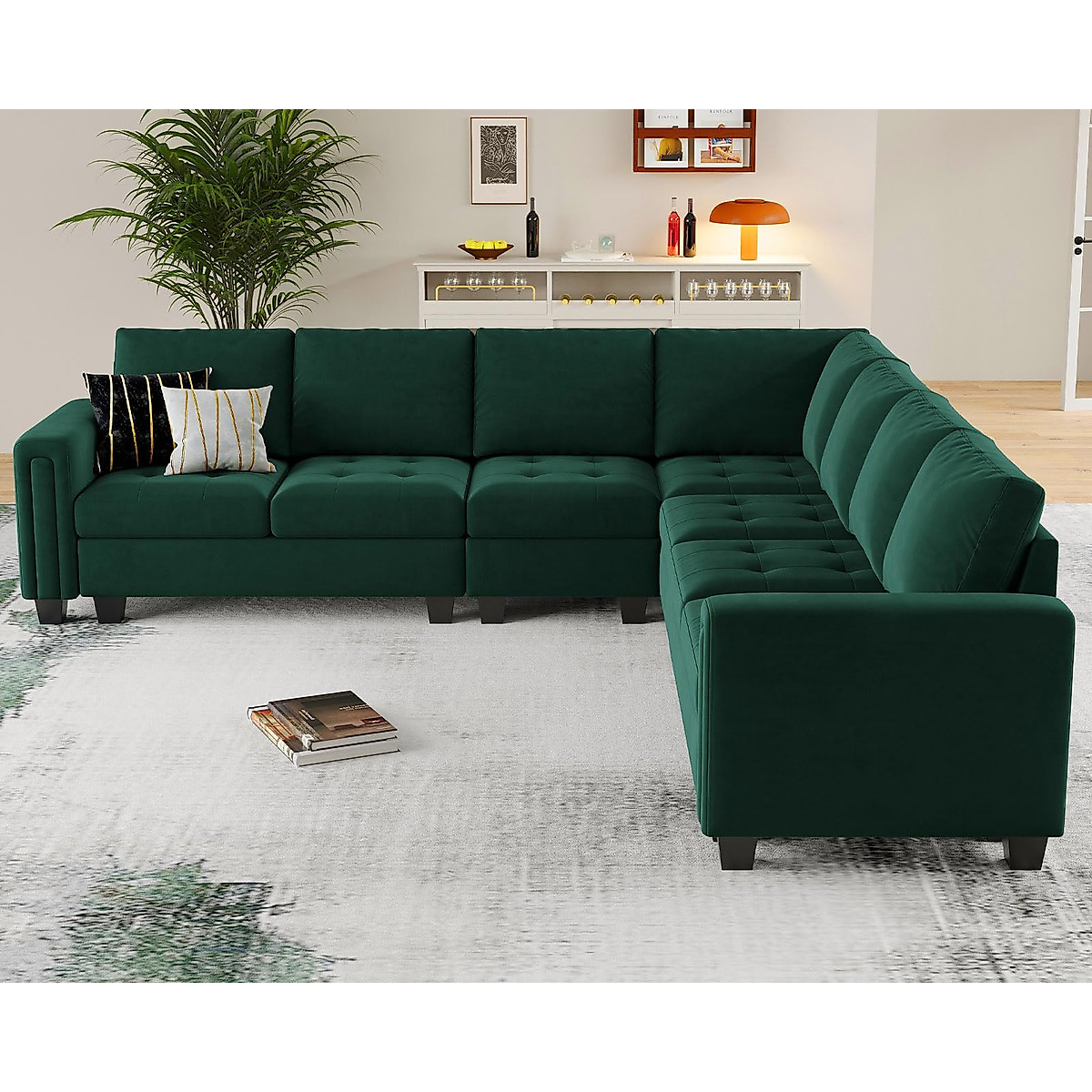 Belffin Modular Velvet Sectional L Shape Sofa Couch Oversized Convertible Sectional Sofa Couch with Reversible Chaise for Living Room Green
