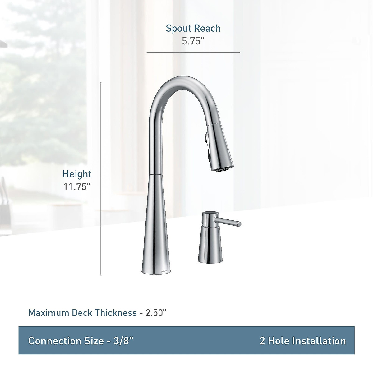 Moen Sleek Spot Resist Stainless One-Handle High Arc Kitchen Faucet with In-Deck Handle for 2-Hole Sink Setups, 7871SRS