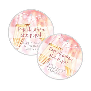 Crafters Cup Pop It When She Pops Champagne Tag | 30 Pack | 2.5'' inch Circle Tag with Pre-Cut Hole | Baby Shower Party Favor Tag | Pink Champagne Design for Baby Girl (Pop It Tag Pink), POP-CH-P-18
