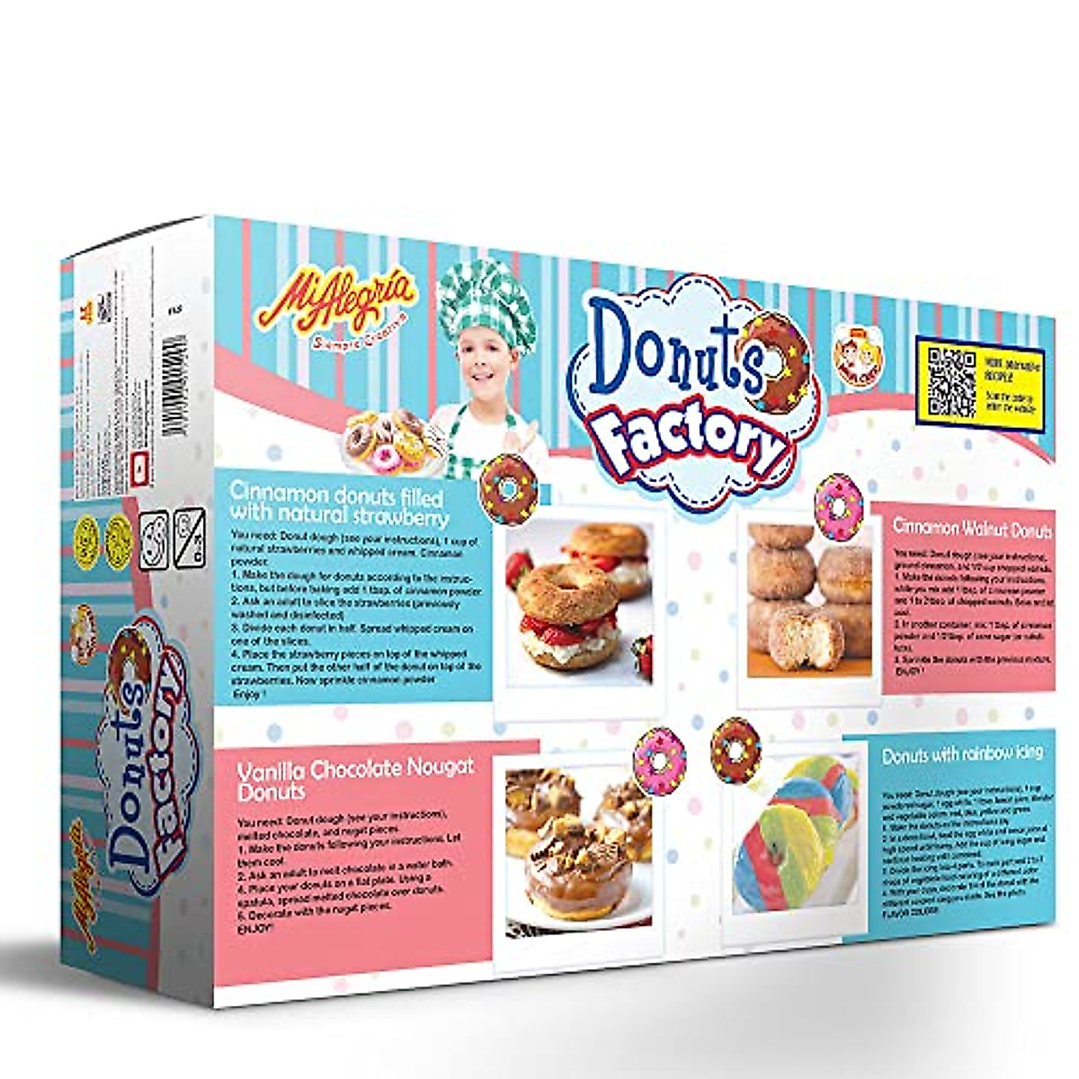 MI ALEGRIA MINI DONUTS FACTORY SET. MAKE AND DECORATE REAL MINI DONUTS. SET INCLUDES 11 PIECES