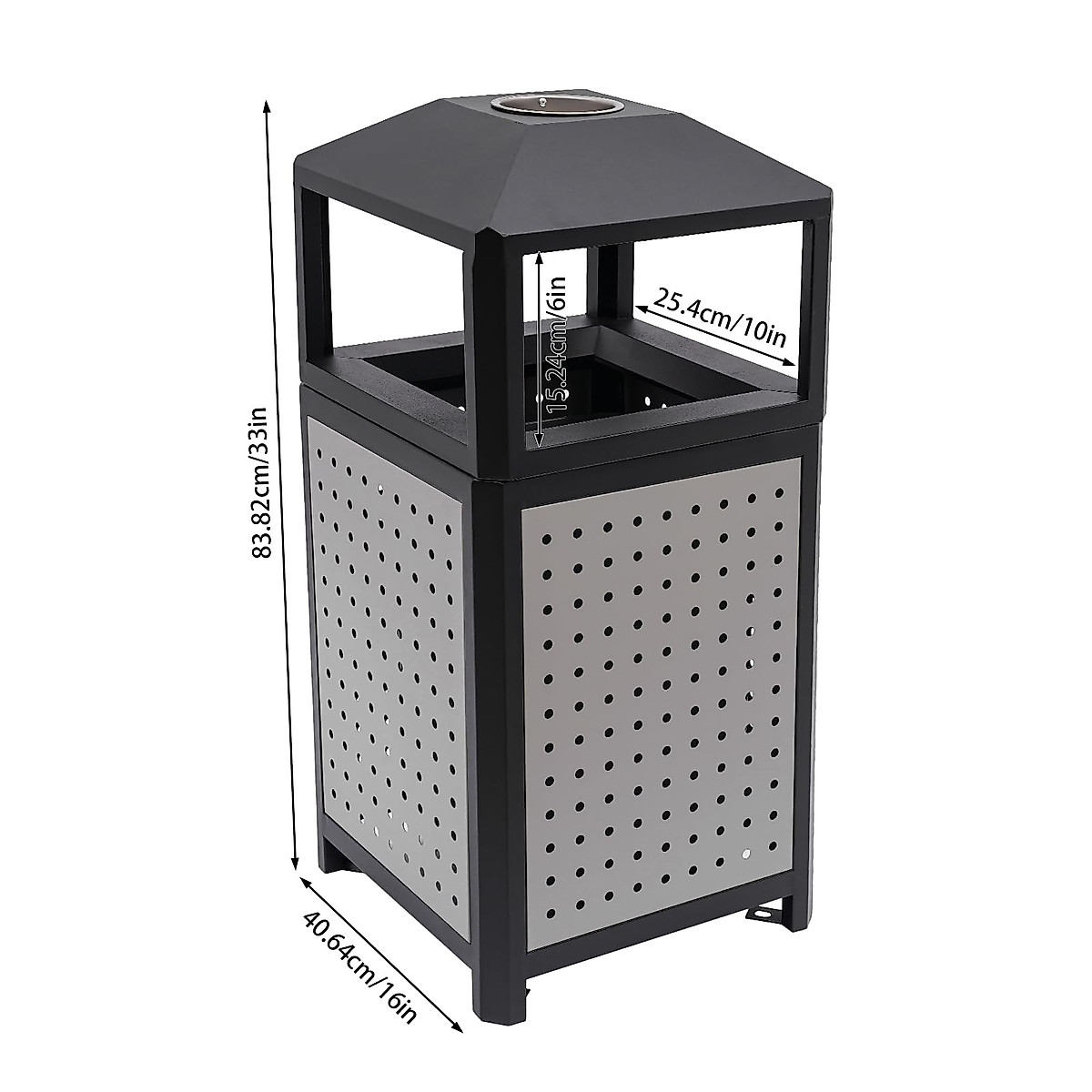 Oiveinya Industrial Waste Container,Stainless Steel Galvanized Heavy Duty Trash Can with Lid and Ashtray,Large Square Trash Can for Industrial Mall Kitchen Restaurants Indoor Outdoor (15 Gallons)