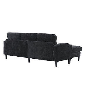 OUYESSIR 77.4" Chenille L Shaped Sectional Sofa Couch, 3 Seat Sofa with Convertible Storage Ottoman and 2 Cup Holders, Modern Deep Seat Couch for Living Room Office Apartment, Black