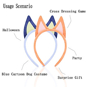 RUNUP 2PCS Dog Ears Headbands Plush Ears Headband Blue Party Accessories Halloween Theme party Headbands
