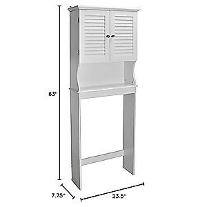 Redmon Contemporary Country Louvered Doors, White Space Saver Cabinet, Full