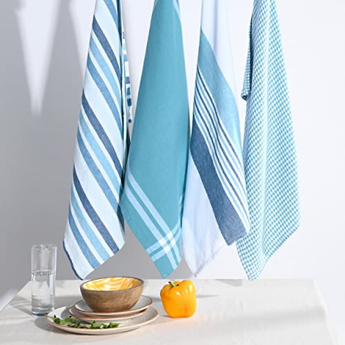 Folkulture 100% Cotton Kitchen Towels with Hanging loop, Dish Towels for Kitchen Décor, Kitchen Hand Towels or Absorbent Kitchen Towels, Farmhouse Kitchen Towels, 20 x 28 inches, Set of 4, (Aqua Blue)
