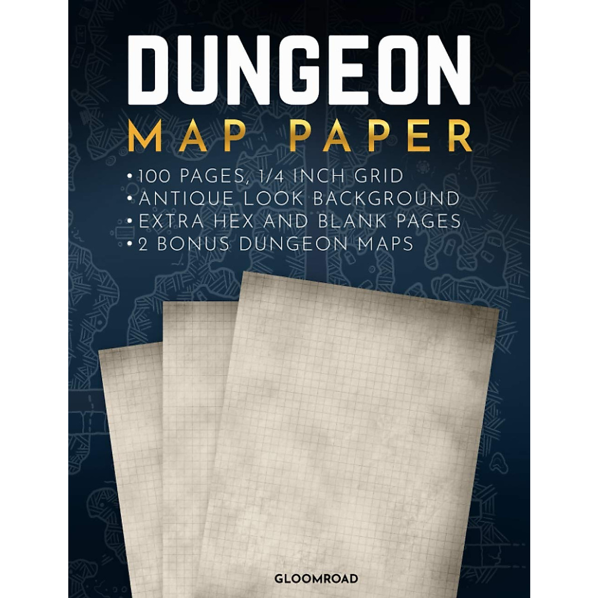 Dungeon Map Paper: 100 Textured Background Pages 1/4 inch Grid ; RPG Map Making Notebook with Old Parchment Looking Interior ; For Map Drawing, Campaign Planning and Taking Notes.