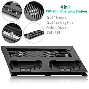 PS4 Slim Vertical Stand Cooling Fan with Dual USB Charger Ports 2 in 1 Dual Use with Cooling and Charging System