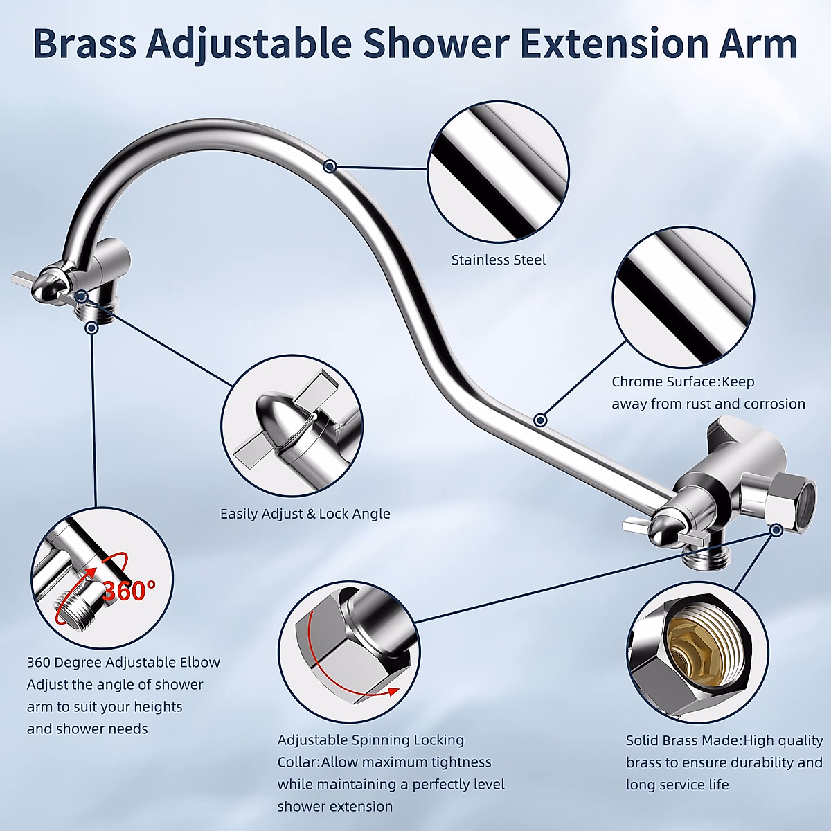 Hibbent 12 Inch Thickness Metal Rainfall Shower Head/Handheld Showerhead Combo with 12 Inch Adjustable Curved Shower Extension Arm, 7-Spray, 71 Inch Hose, Adhesive Showerhead Holder, Chrome