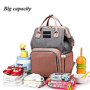 Uawesome Diaper Bag Backpack, Baby Bags, with Bottle Bag, USB Charging Port, Water Resistant and Stylish (Pink)