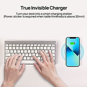 KPON Invisible Wireless Charger - 30mm Under Table Wireless Charger - Furniture Desk Wireless Charging Station for iPhone 14/13/12/11/X/8 and All Wireless Phones/Earbuds (with QC Adapter)-White