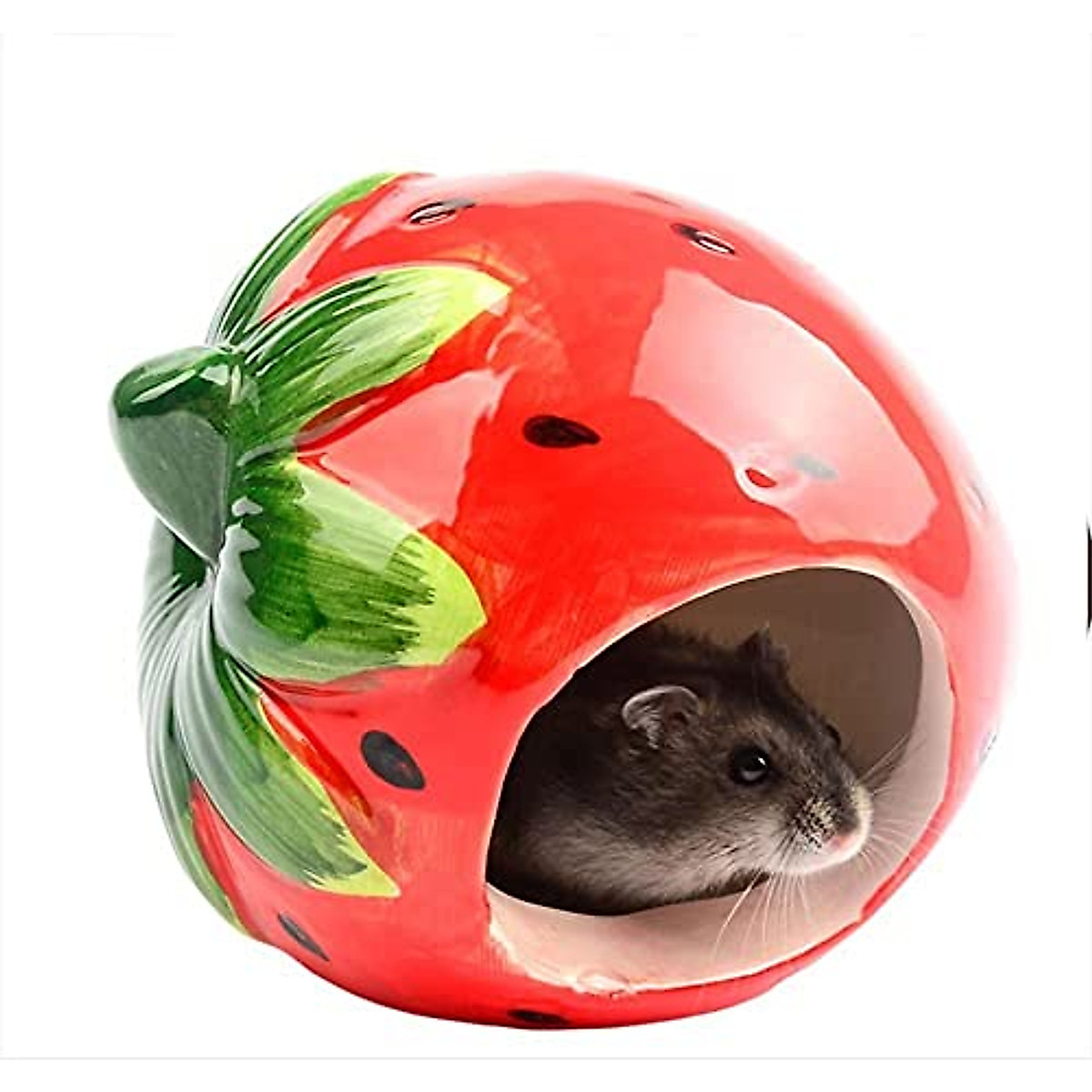 Cool Hamster House Hideout Ceramics Strawberry Shape Bed Cute Small Animal Pet Squirrel Hedgehog Chinchilla Nest Hamster Cage Accessories