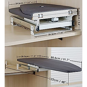 Homebasix Closet Pull-Out Retractable Ironing Board Stow Away in The Cabinet Easy to Install (Silver Grey)