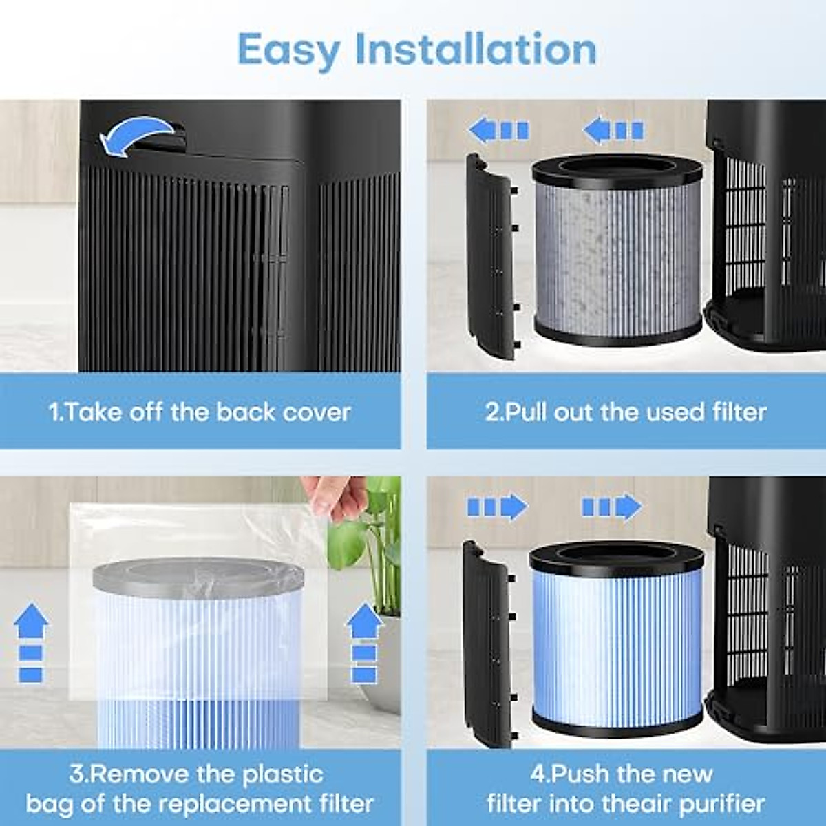 POMORON OFFICIAL MJ002H Replacement Filter, 4-Stage Filtration, High Efficiency HEPA Filter, Activated Carbon, Multi-Layer Filter, FOR MODEL MJ002H Air Purifier, MJ002H-RF(1 Pack)