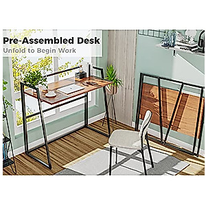 41 Inch Small Walnut & Black Folding Computer Desk, Sturdy Heavy Duty Foldable Table for Small Spaces Home Office Bedroom Outdoor Work Study Writing Collapsible Portable with Metal Legs, EPA Certified