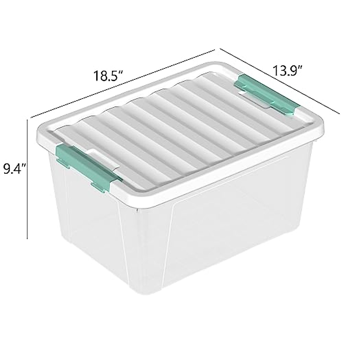 Buyitt 6-Pack 35 quart Large Plastic Storage Bin, Latching Box with Clear Base, White Lid and Green Latches