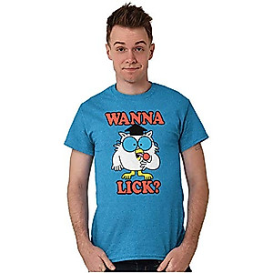 Wanna Lick? Mr. Owl Tootsie Pop Funny Graphic T Shirt Men or Women Heather Sapphire