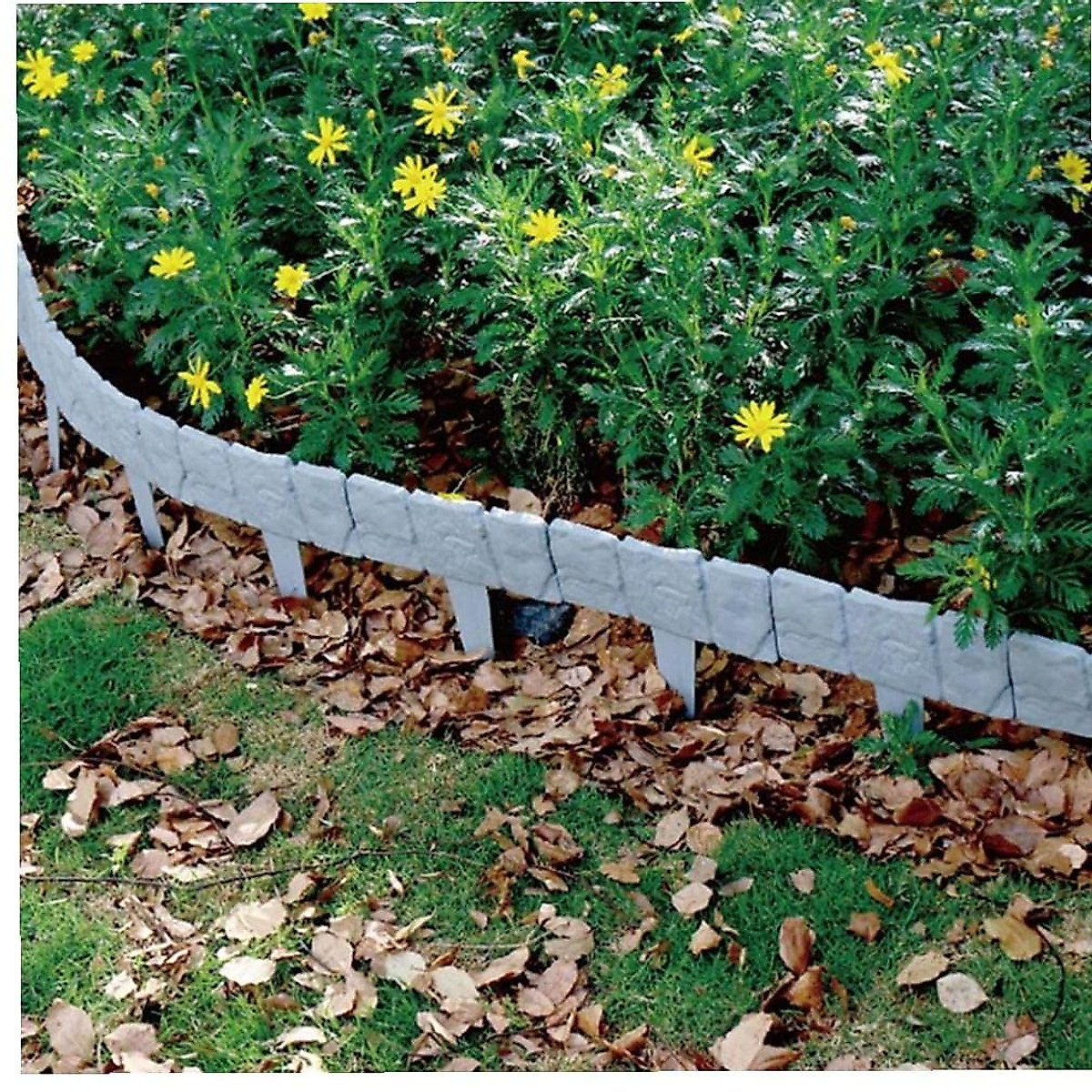 Ruluti 20pcs Flower Bed Decorative Fence Simulation Stone Plastic Garden Edging Border Interlocking Lawn Landscape Stakes, Gray