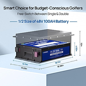 DC HOUSE 48V 50Ah LiFePO4 Golf Cart Battery, Built-in 100A BMS-2C,Suitable for Both Club car, Yamaha Golf carts, Lithium Battery Perfectly for Ryobi Mowers, Trolling Motor, Off-Grid Solar System