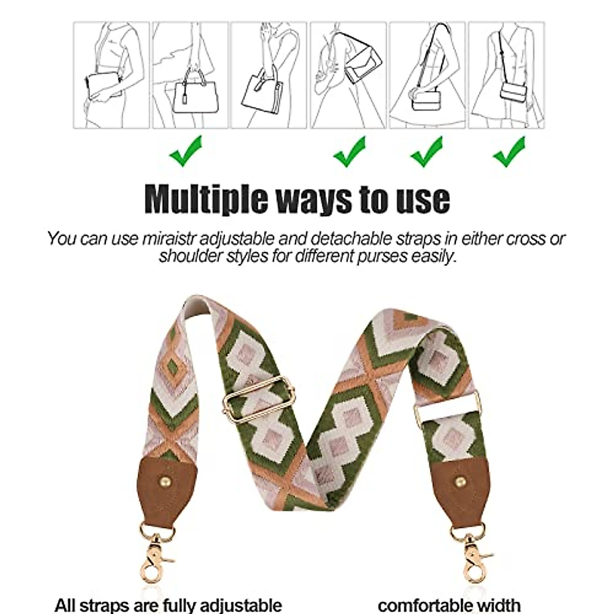 Embroidery Purse Straps for Women Crossbody Bags,Replacement Guitar Strap for Cross Body /Shoulder Bag,Wide Black Purse Strap for Handbags,Gym/Tote/Travel /Duffels Bag