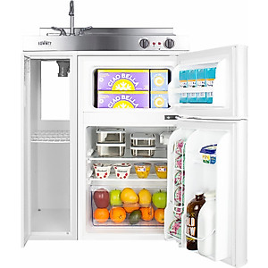 Summit C30EL 30" Kitchenette with 2 Coil Element Cooktop Sink and Faucet in White 2-door refrigerator-freezer included