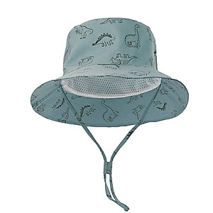 Baby Sun Hat UPF 50+ Sun Protective Toddler Bucket Hat Summer Kids Beach Hats Wide Brim Outdoor Play Hat for Boys Girls Sea Blue 0-6 Months