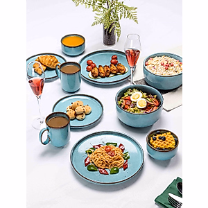 Henten Home Ceramic 10 inch Dinner Plates Set of 4 & 15 OZ Small Bowls Sets of 4 Oven, Microwave Dishwasher Safe