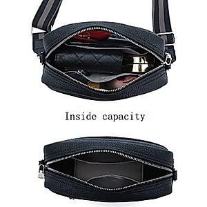 Lushandy Leather Crossbody Bags for Women Crossbody Camera Bag Purse Thick Strap Trendy Small Shoulder Bag with Guitar Strap