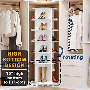 SpaceAid Rotating Shoe Rack 6 Tier Organizer, High Bottom Design Shoe Tower Spinning Storage Lazy Susan, Revolving Rack 360, Closet Handbag Display Rotate Organizers (White)