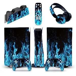 CENSTEEL PS5 Skin for PlayStation 5 Disc Version, Sticker for PS5 Vinyl Decal Cover for Playstation 5 Controller & Charging Station & Headset & Media Remote - Frozen Flame