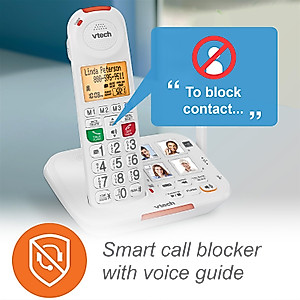 VTech SN5127 Amplified Cordless Senior Phone with Answering Machine, Call Blocking, 90dB Extra-loud Visual Ringer, One-touch Audio Assist on Handset up to 50dB, Big Buttons and Large Display, White