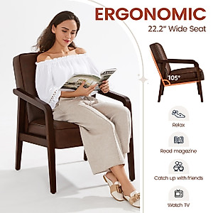 Yaheetech Accent Chair, PU Leather Reading Chair, Mid Century Modern Arm Chair with Solid Wood Frame for Living Room Bedroom Waiting Room, 2 Pieces, Dark Brown