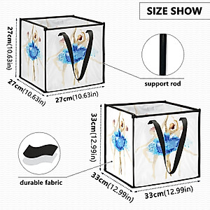 KEEPREAL Blue Ballerina Cube Storage Bin with Handles, Large Collapsible Organizer Storage Basket for Home Decorative(1Pack,10.6 x 10.6 x 10.6 in)