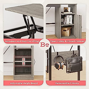 Bestier L Shaped Standing Desk Adjustable Height, 60" Corner Computer Desk with Storage File Cabinet, 95.2" Long and Large Reversible Office Desk with Lift Top, Washed Gray