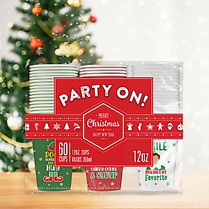 60 Pack Elf Christmas Cups, Buddy The Elf Christmas Party Supplies, 12 oz Funny Holiday Disposable Paper Cups, Xmas Party Drinking Cups for Coffee Cocoa Beverages Tea, Elf Merch Gifts for Women Men