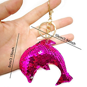 Honbay 4PCS Sparkly Sequins Keychains Ocean Theme Animal Dolphin Shaped Keychains Party Favors Car Keychain Handbag Hanging Ornament Backpack Keychain, for Birthday, Wedding, Christmas, etc