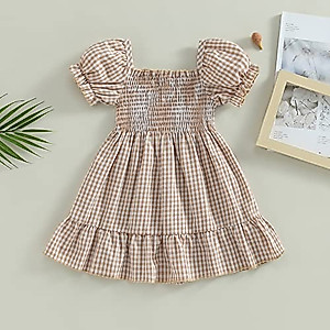 MERSARIPHY Toddler Baby Girl Dress Cotton Linen Baby Dress Sleeveless Sundress Girls Summer Clothes (Khaki Plaid, 3-4 Years)
