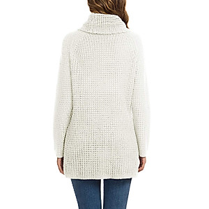 GRECERELLE Women's 2024 Fall Turtleneck Chunky Pullover Sweaters Long Sleeve Asymmetric Knit Jumper Tops White, L