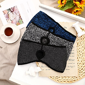3 Pieces Women Ponytail Headband Winter Ear Warmer Running Headbands Yoga Hair Band Sports Earmuff for Women Girls Outdoor Skiing (Hemp Black, Navy, Hemp Gray)
