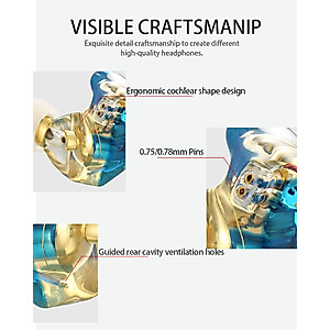 QZX A2 in ear Headphones NO Microphone HiFi Fans, IEM earbuds earphones for Sports, Stereo Lossless Sound Cancelling Dynamic Drivers Ear Buds for Games. 0.75/0.78mm Pins Gold Plated Connection Blue