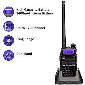 Retevis RT-5R Walkie Talkies Long Range, Dual Band 128CH High Power Handheld Two Way Radios, 1400mAh Rechargeable 2 Way Radios with Shoulder Mic, for Hunt, Hiking (2 Pack)