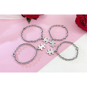 VNOX Personalized Customized Puzzle Piece Bracelet Set of 4 Link Bracelet for Best friend BFF Family Love/Friendship Jewelry Gift Sets