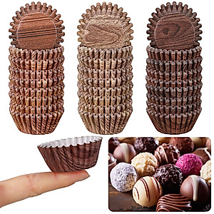 600 Counts Woodgrain Candy Cups Mini Cupcake Liner Cupcake Wood Grain Wrappers Woodland Animal Cupcake Baking Paper Muffin Baking Liners Holders for Baby Shower Weddings Birthday Party Decor, 3 Styles