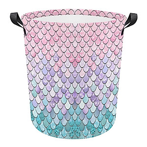 Lurhonp Collapsible Laundry Basket Mermaid Large Waterproof Laundry Bag Dirty Clothes Storage Basket Toys Organizer with Handles for Kids Room,Mermaid 02
