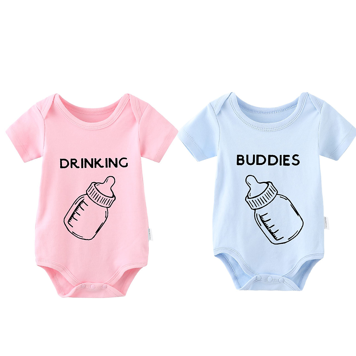 YSCULBUTOL Baby Twins Bodysuit Drinking Buddies Baby Twin Romper Boy Outfits Girl Jumpsuits Baby Triplets Set（newest 0-3m）